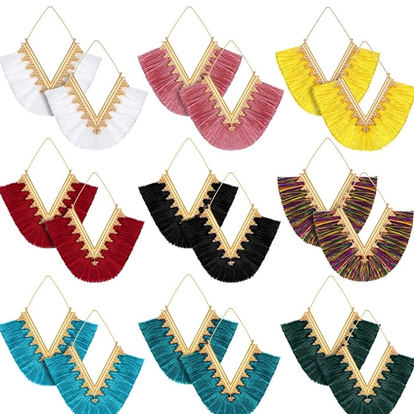 Jewelry | Newgorgeous V Shaped Bohemian Fringe Earrings In White | Poshmark